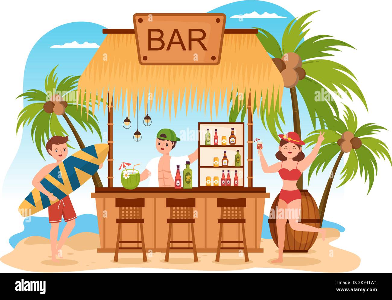 Tropical Cocktail Bar Serving Alcoholic Fruit Juice Drinks or Cocktails ...