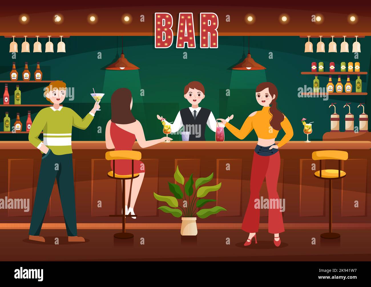 Cocktail Bar or Nightclub with Friends Hanging Out with Alcoholic Fruit ...