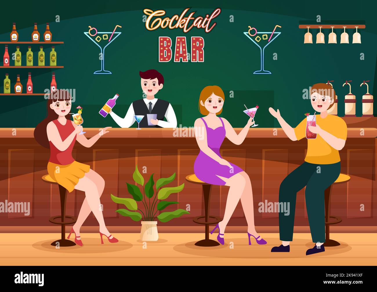 Cocktail Bar or Nightclub with Friends Hanging Out with Alcoholic Fruit ...