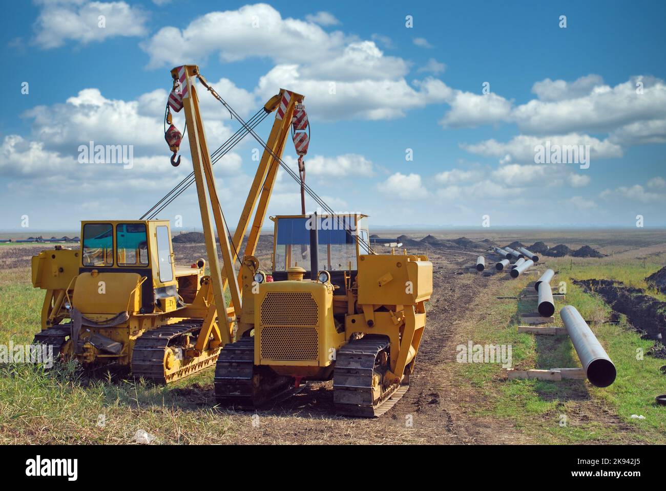 gas pipeline and machinery construction site oil industry Stock Photo ...
