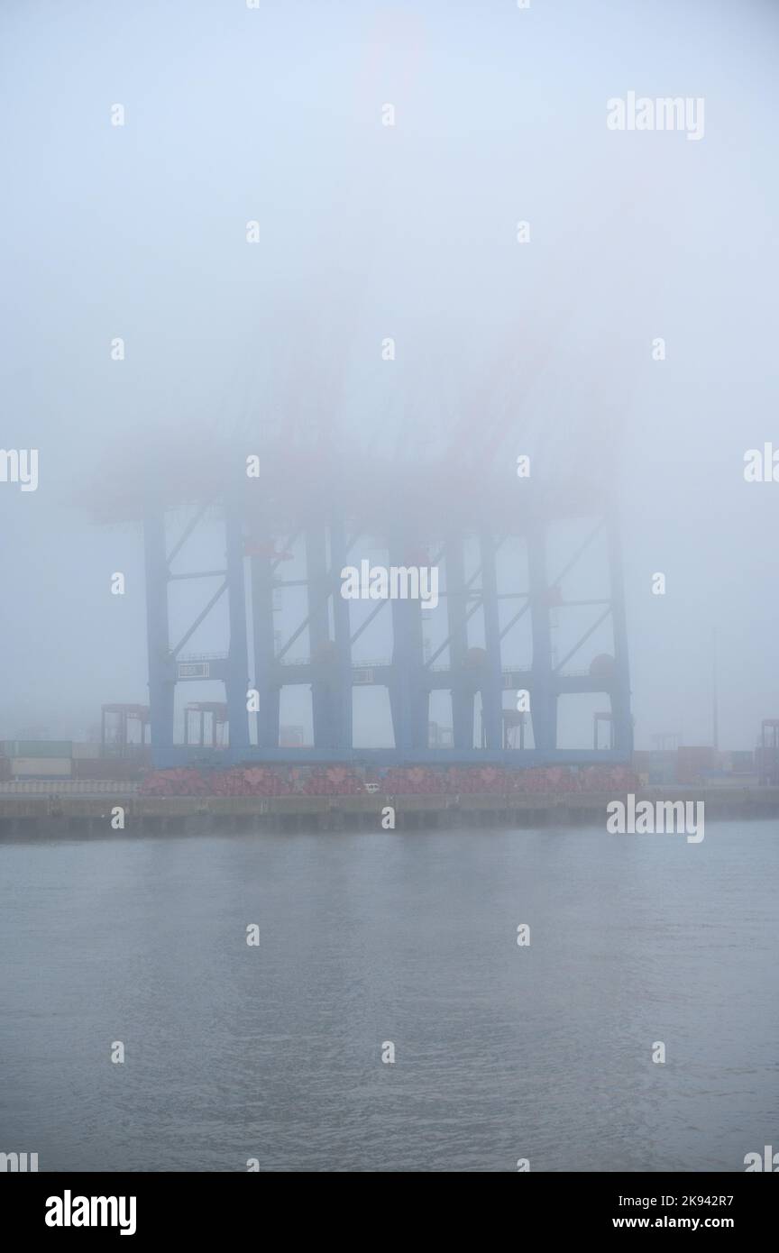 Hamburg, Germany. 26th Oct, 2022. Container gantry cranes of the Tollerort container terminal in ...