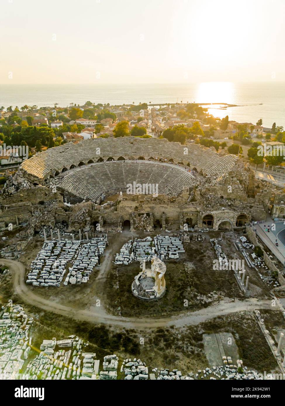 ancient city of Side, Turkey. The largest amphitheater in Turkey. The ...