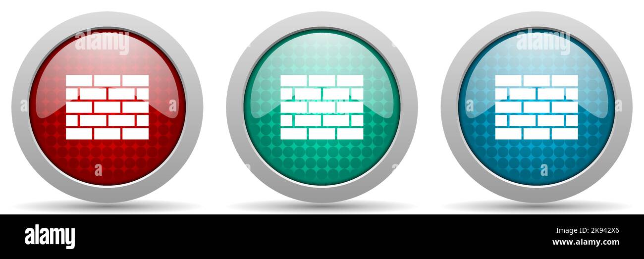 Brick wall, building vector icon set, glossy web buttons collection ...