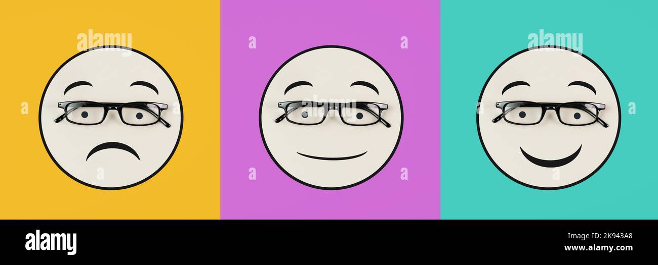 Head with a sad and a happy face, mental health concept, positive and ...