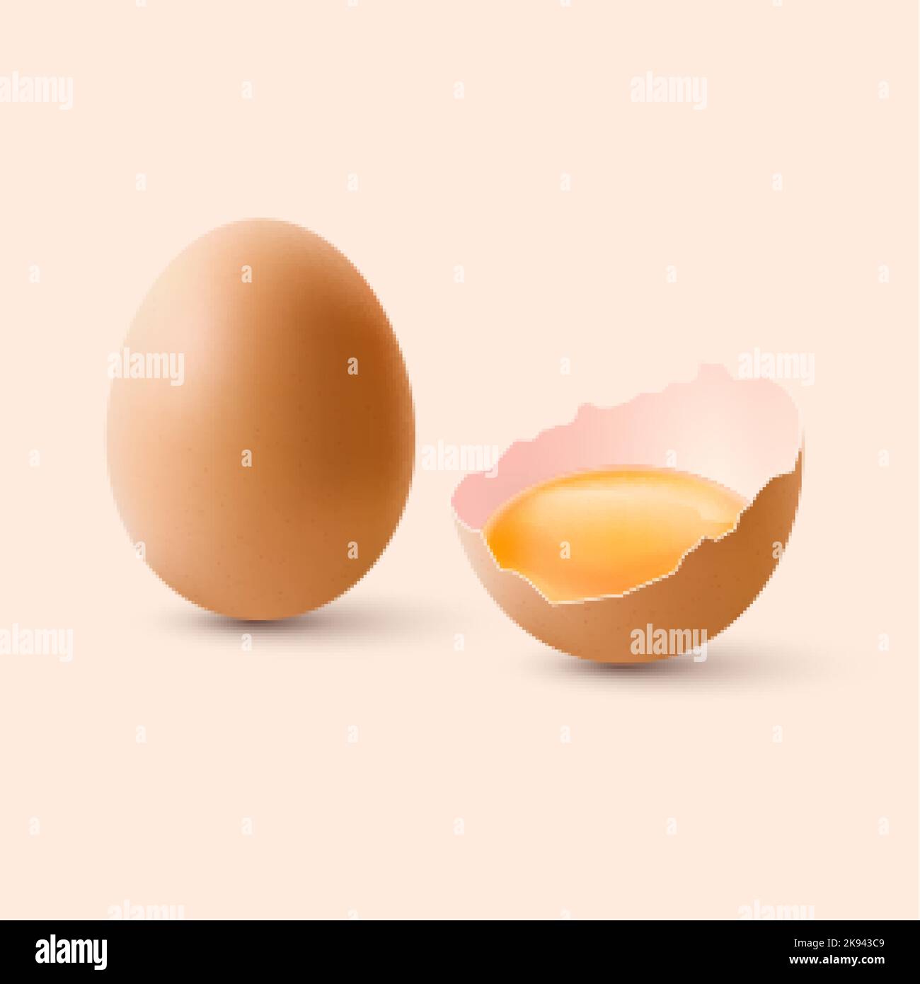 Fresh Chicken Eggs. The Egg is Half Broken in the Shell and a Whole ...