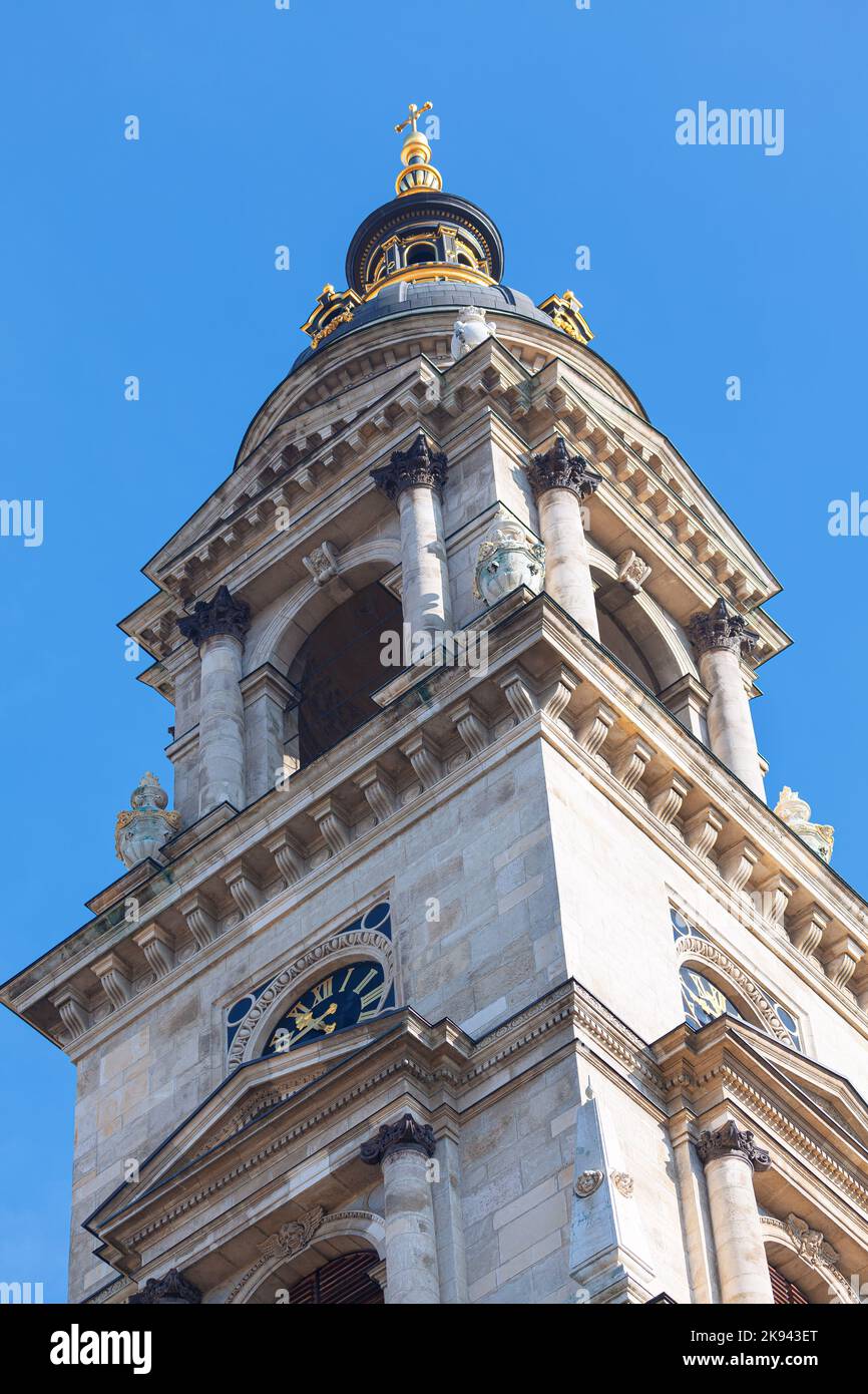 Bell tower of Budapest basilica . Roman Catholic place of worship Stock ...