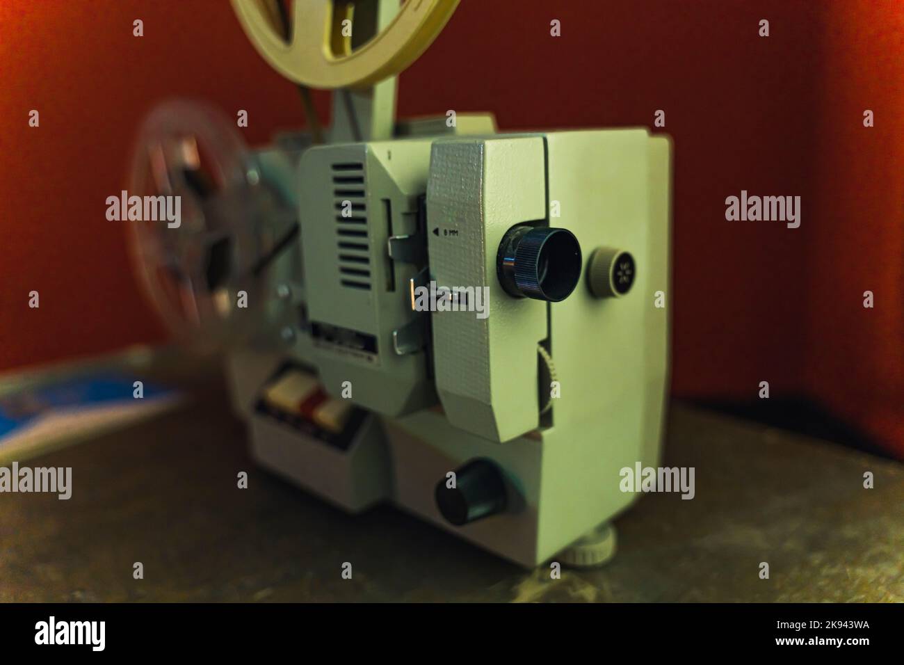 Old cinematography concept. Antique vintage film projector. Closeup ...