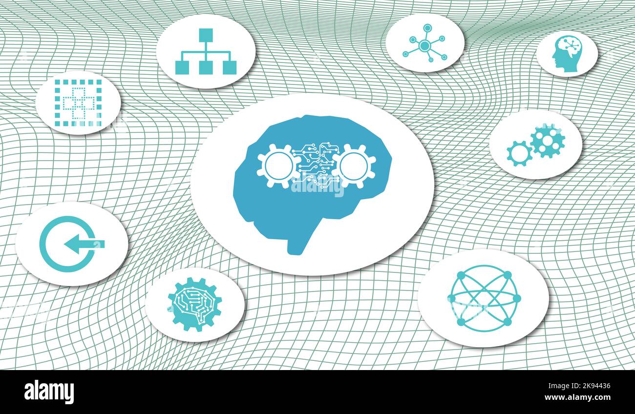 Concept of deep learning with icons on mesh network Stock Photo - Alamy