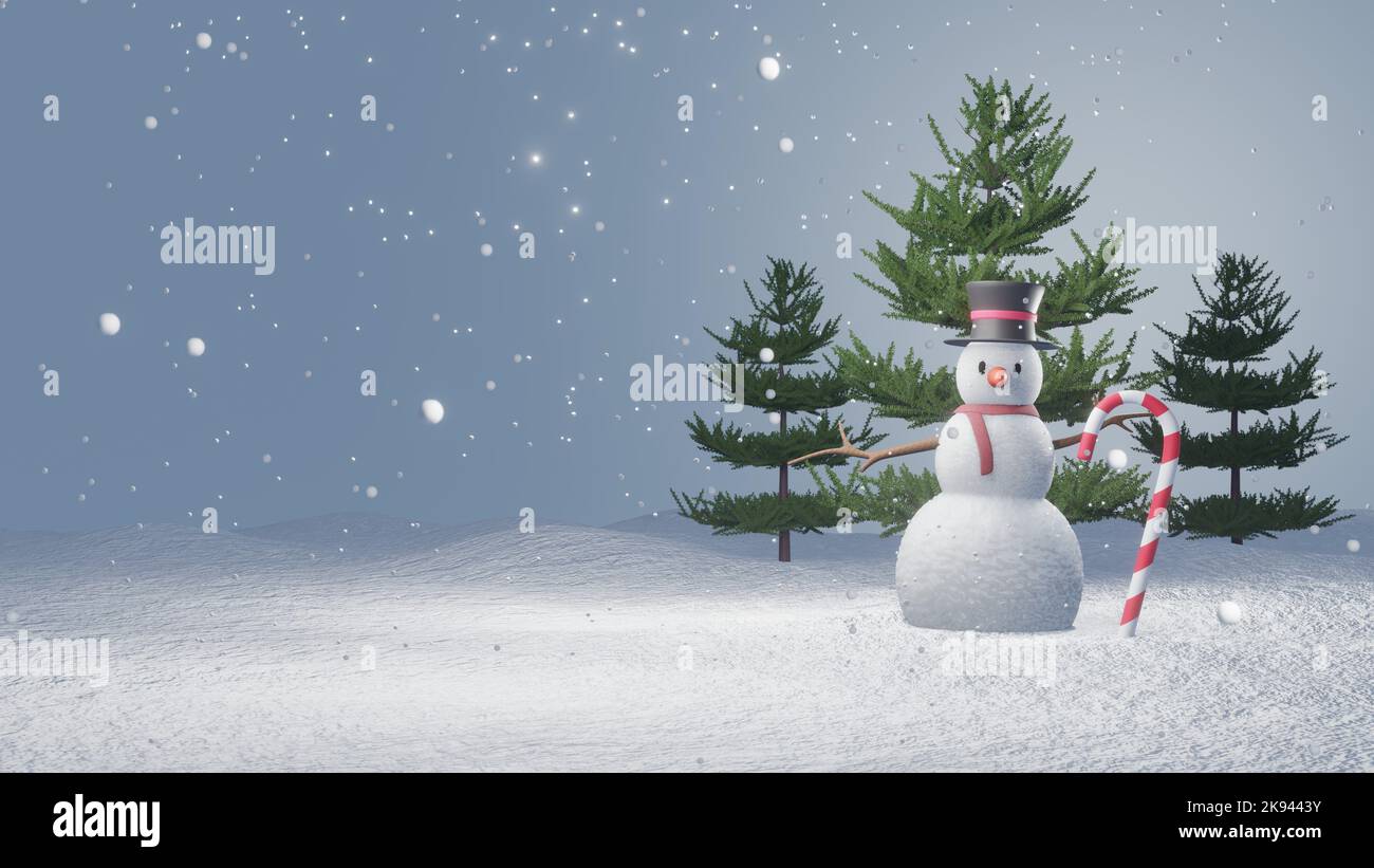 3d rendering , Snowman at Night , Christmas background white snow ...