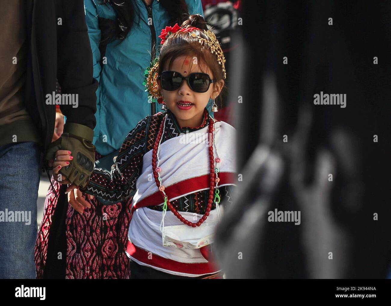 Kathmandu, Bagmati, Nepal. 26th Oct, 2022. A small girl from ethnic ...