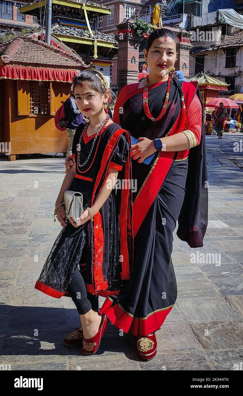 Kathmandu, Bagmati, Nepal. 26th Oct, 2022. A family from ethnic Newar ...