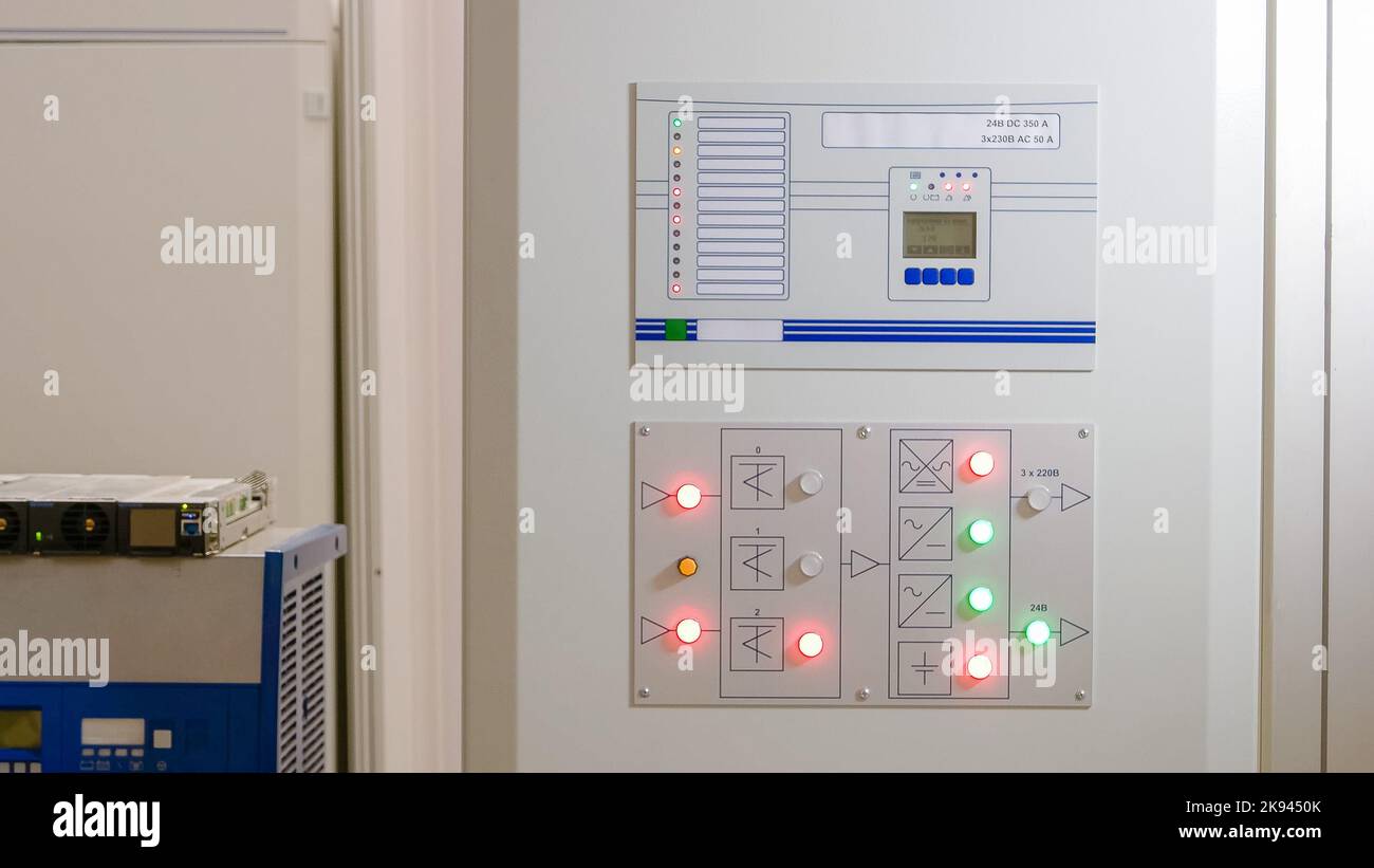 The system of uninterruptible power supply close-up. Control panel with ...