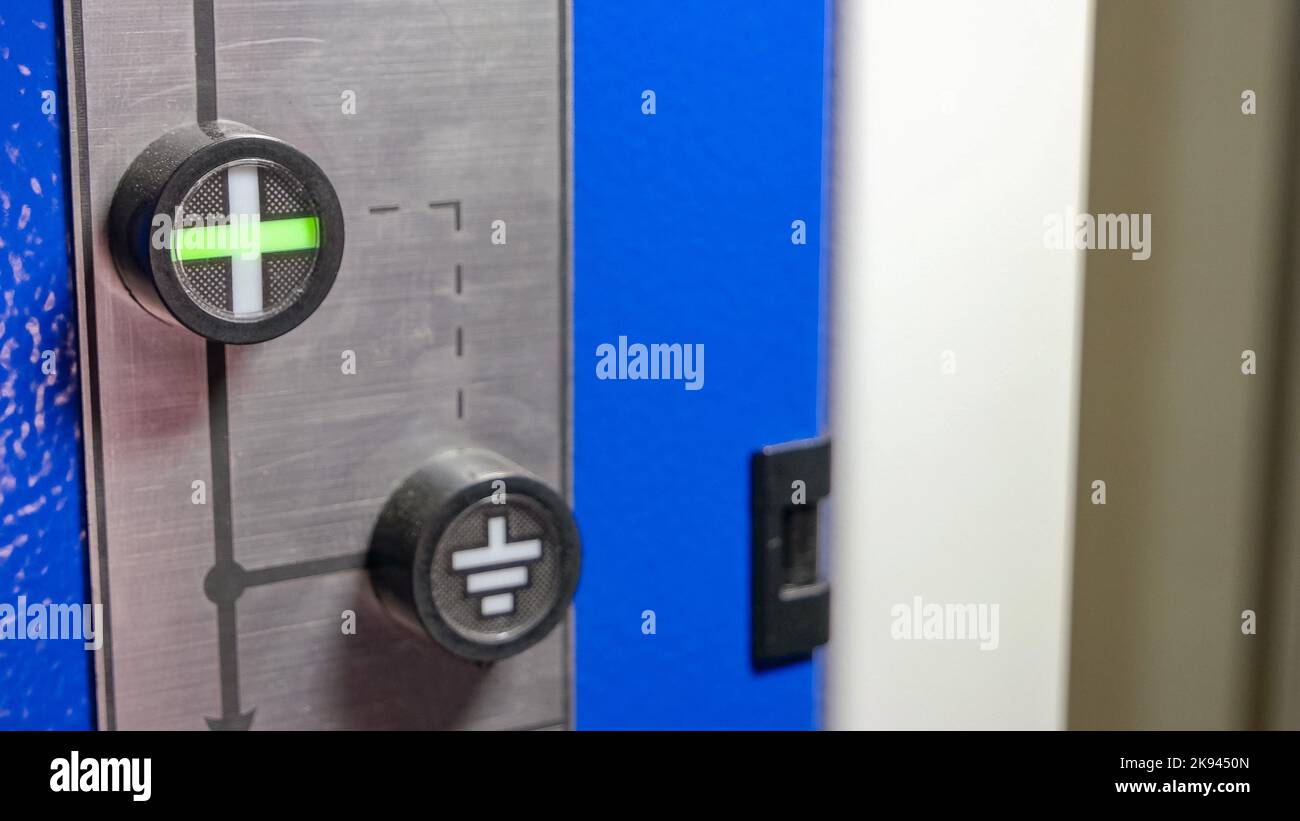 Close-up machine control panel buttons and lights. Plant technology ...