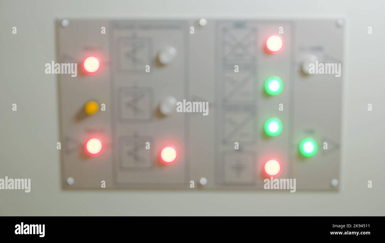 Blur button on the electrical switch gear. Close-up control panel with ... Blur button on the electrical switch gear. Close-up control panel with ...