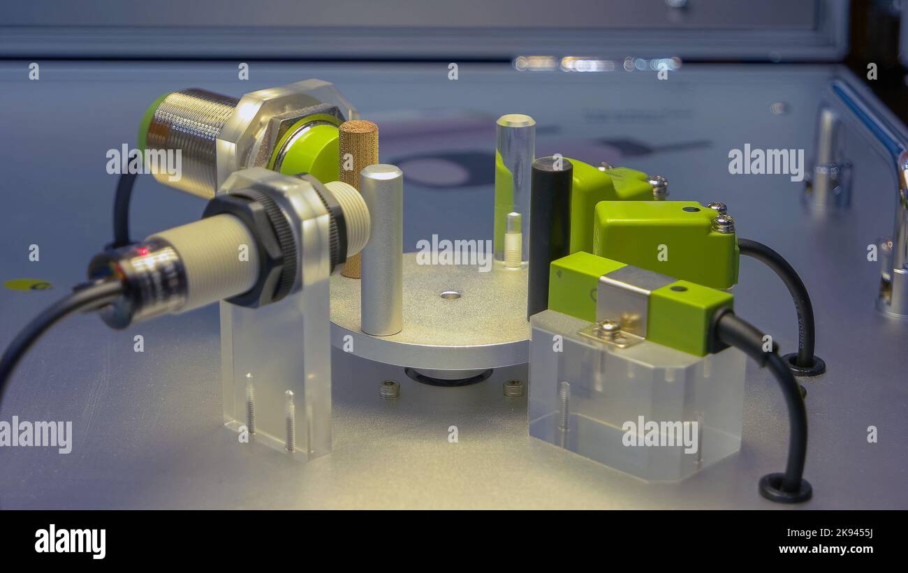 Working industrial factory machine rotation close-up. Modern hightech ...