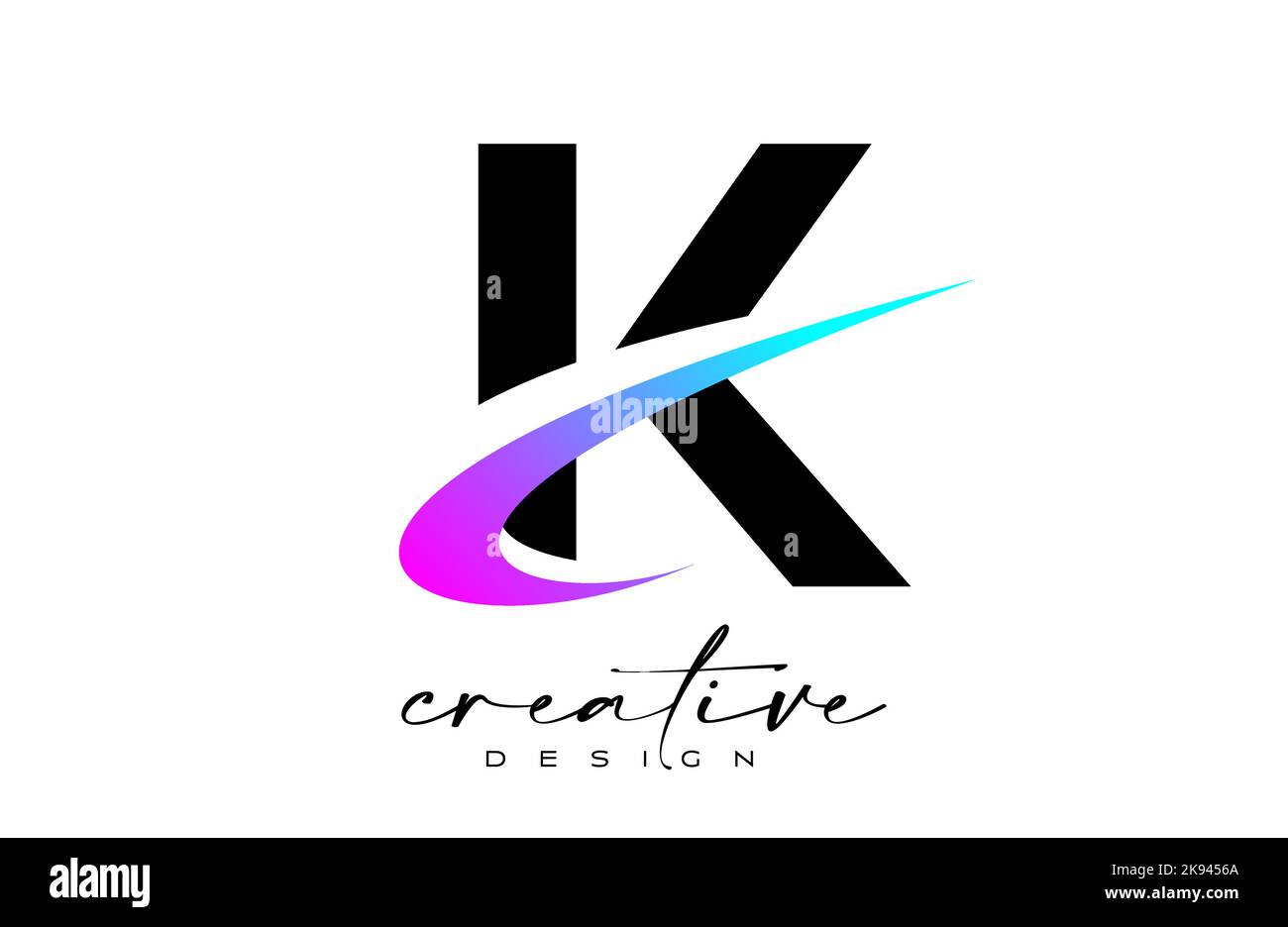 K Letter Logo Design with Creative Purple Blue Swoosh. Letter k Initial ...