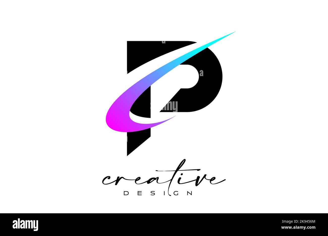 P Letter Logo Design with Creative Purple Blue Swoosh. Letter p Initial ...