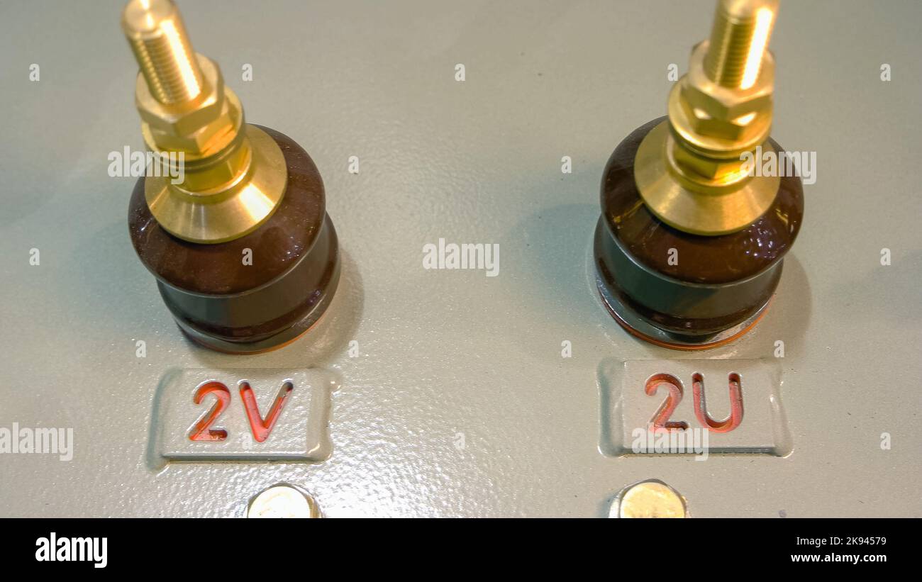 Close-up industrial machine valves for voltage regulation. Control ...