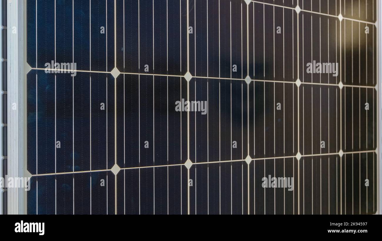 Collection of large eco solar panels indoors. Power generating ...