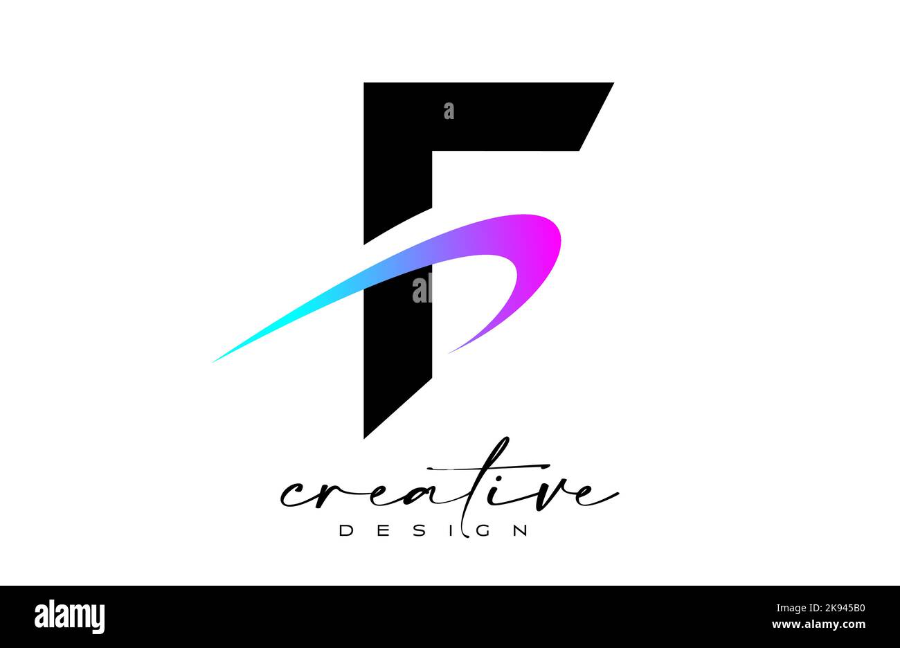 F Letter Logo Design with Creative Purple Blue Swoosh. Letter f Initial ...