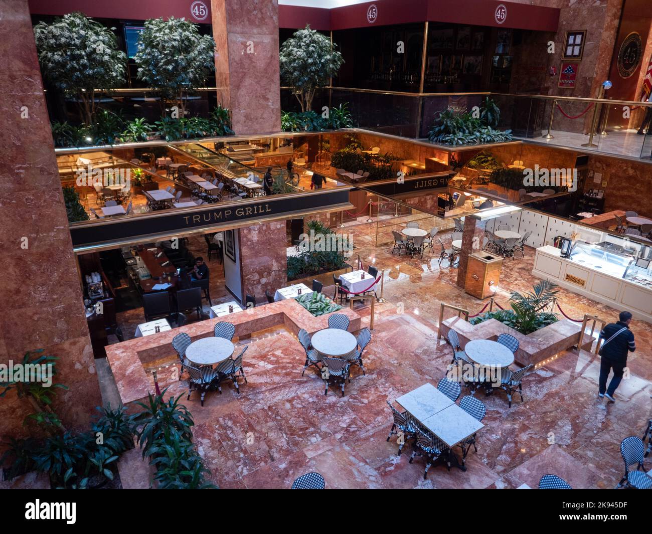 The atrium with the Trump Grill at Trump Tower in New York City. Photo ...