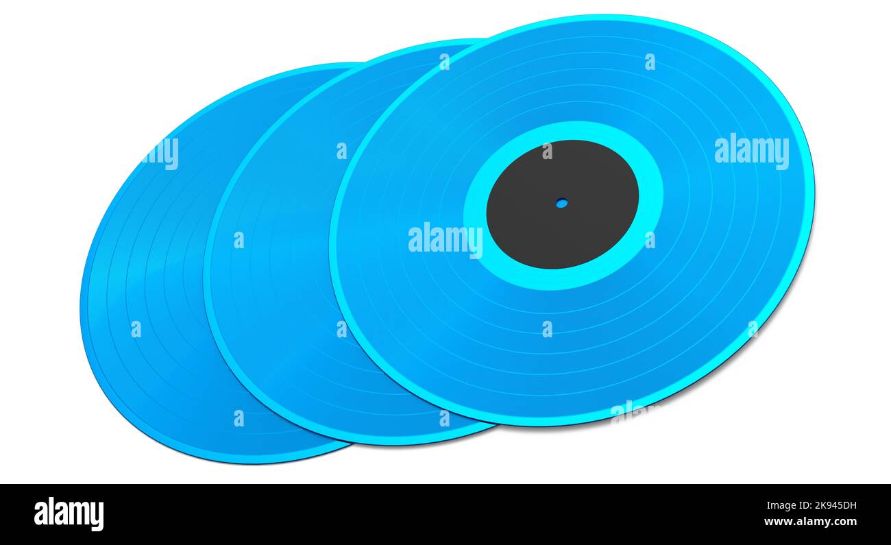 Set of vinyl LP records with label isolated on white background. 3d ...