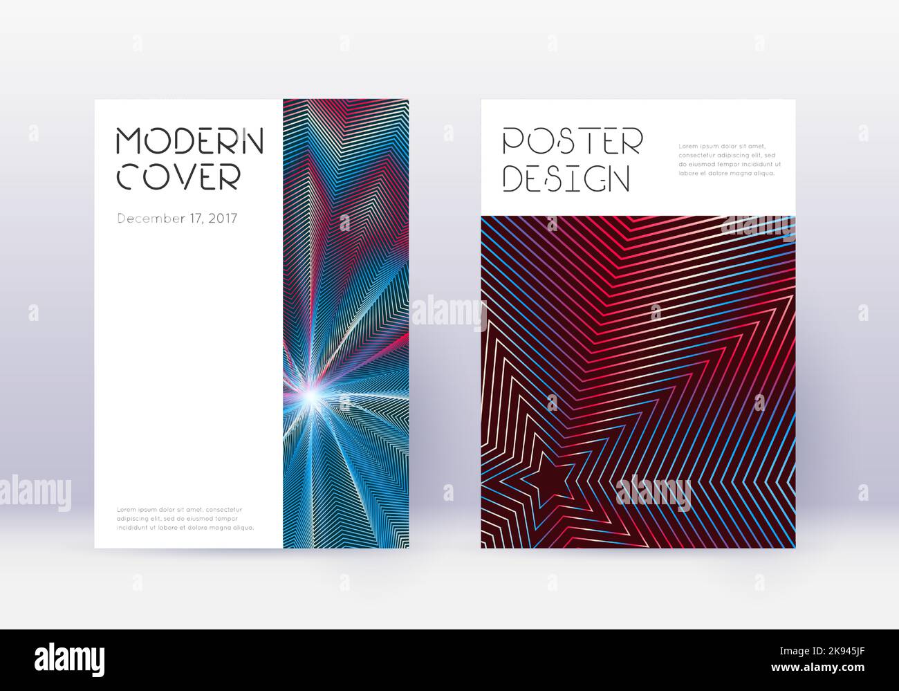 Minimal cover design template set. Red abstract lines on white blue ...