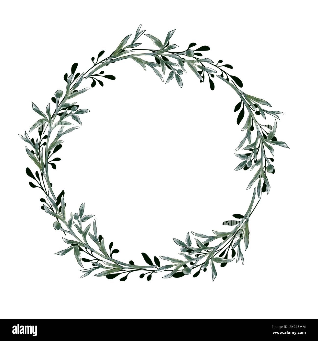 Floral wreath. Greenery branches, Isolated on white background. Design ...