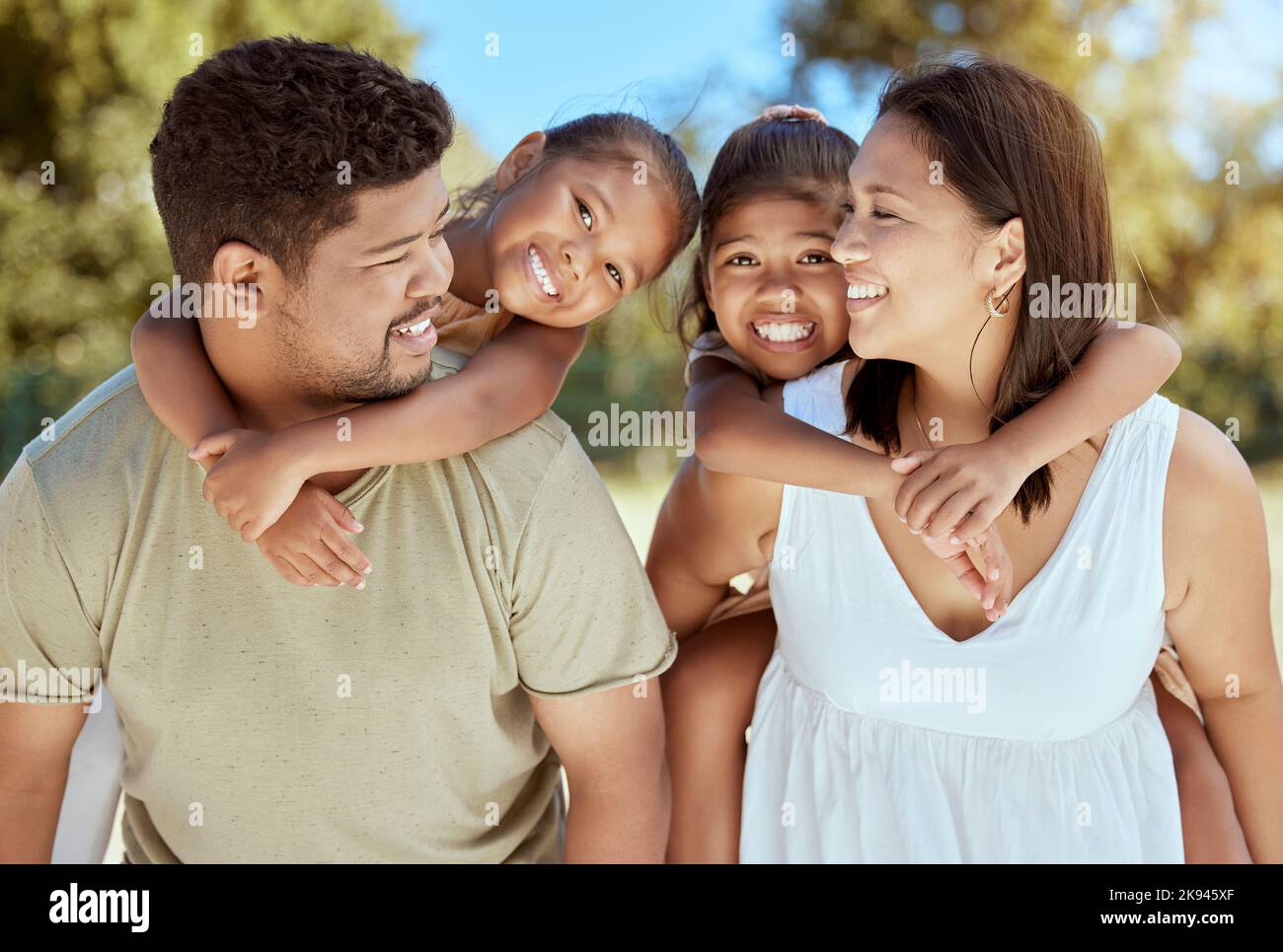 Family, travel vacation and love of children and parents in a nature ...