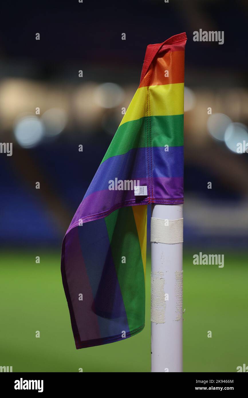 Peterborough, UK. 25th Oct, 2022. A Rainbow corner flag at the ...