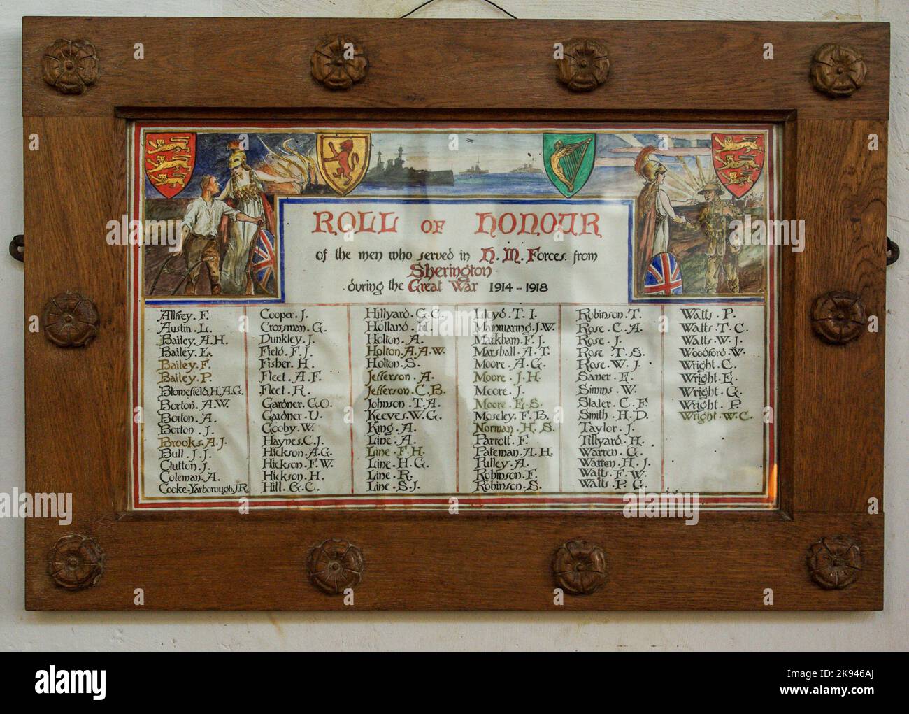 WW1 Roll of Honour, in the church of St Lauds in the village of ...