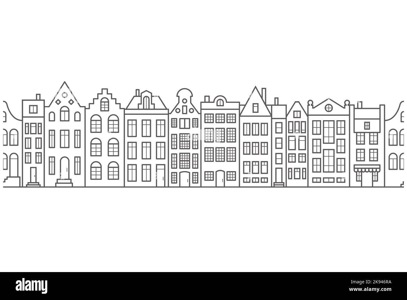 European houses seamless border. Amsterdam buildings row pattern ...