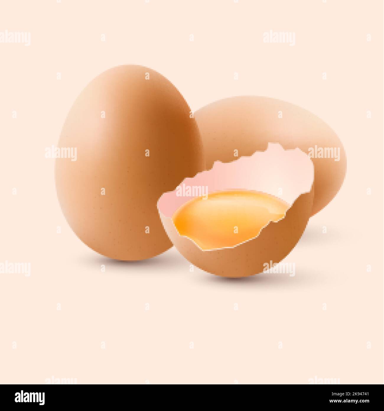 Fresh Organic Chicken Eggs. The Egg is half Broken in the Shell, Among ...