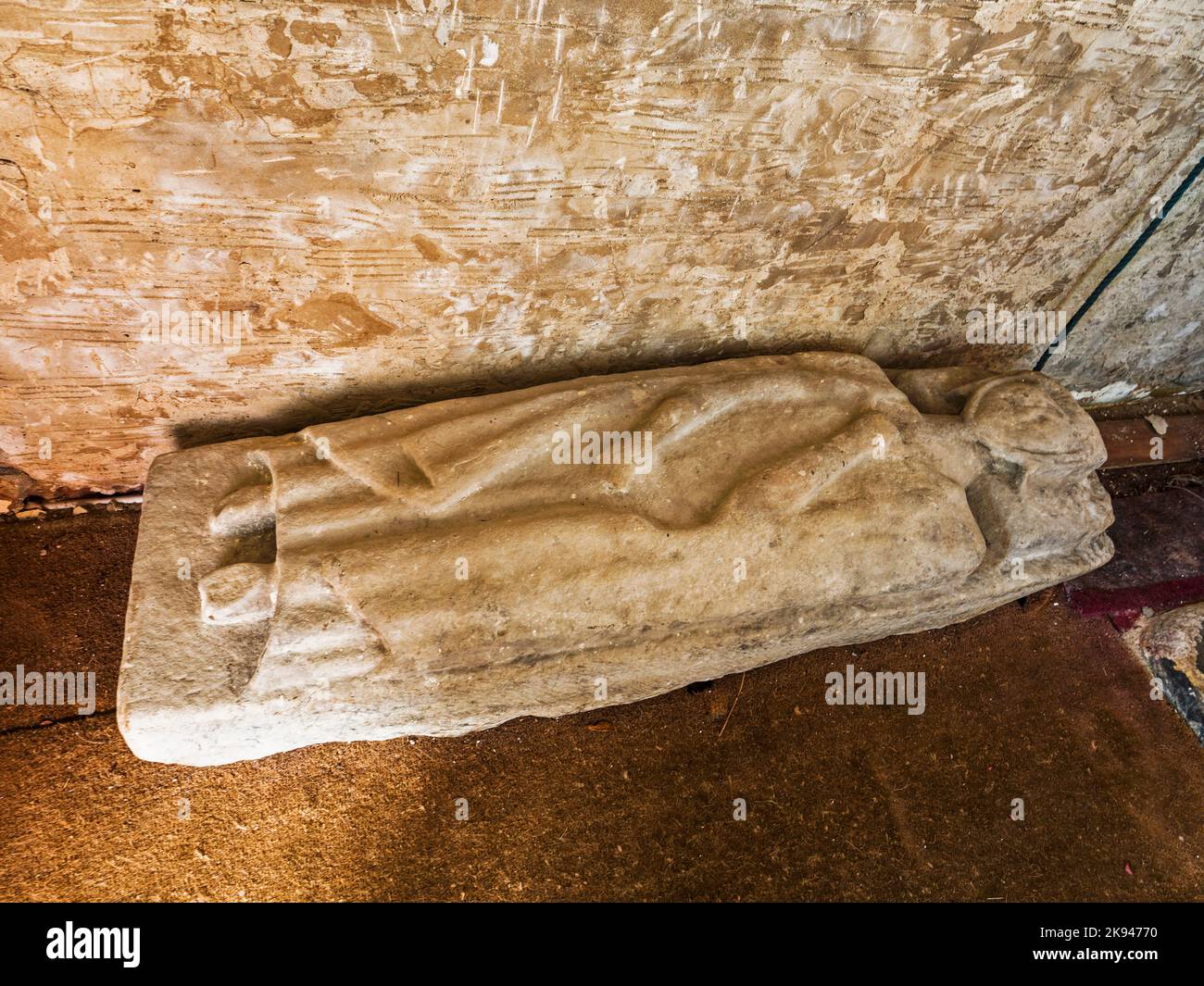 Medieval grave slab with effigy in St Aidans Church, Throckrington ...
