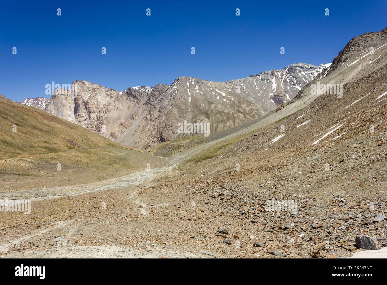 Beautiful panoramic landscape of barren mountains of Zanskar in the ...
