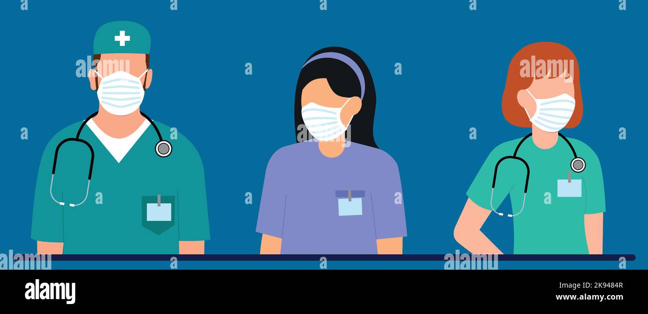 hospital paramedics team wear in masks illustration and vector Stock ...