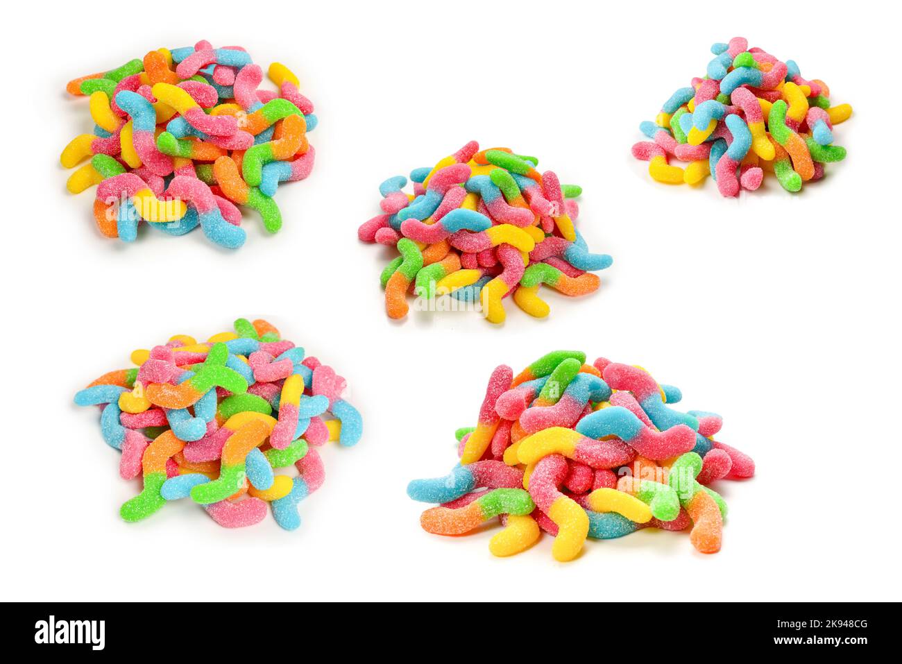 Juicy colorful jelly sweets isolated on white. Gummy candies. Snakes ...