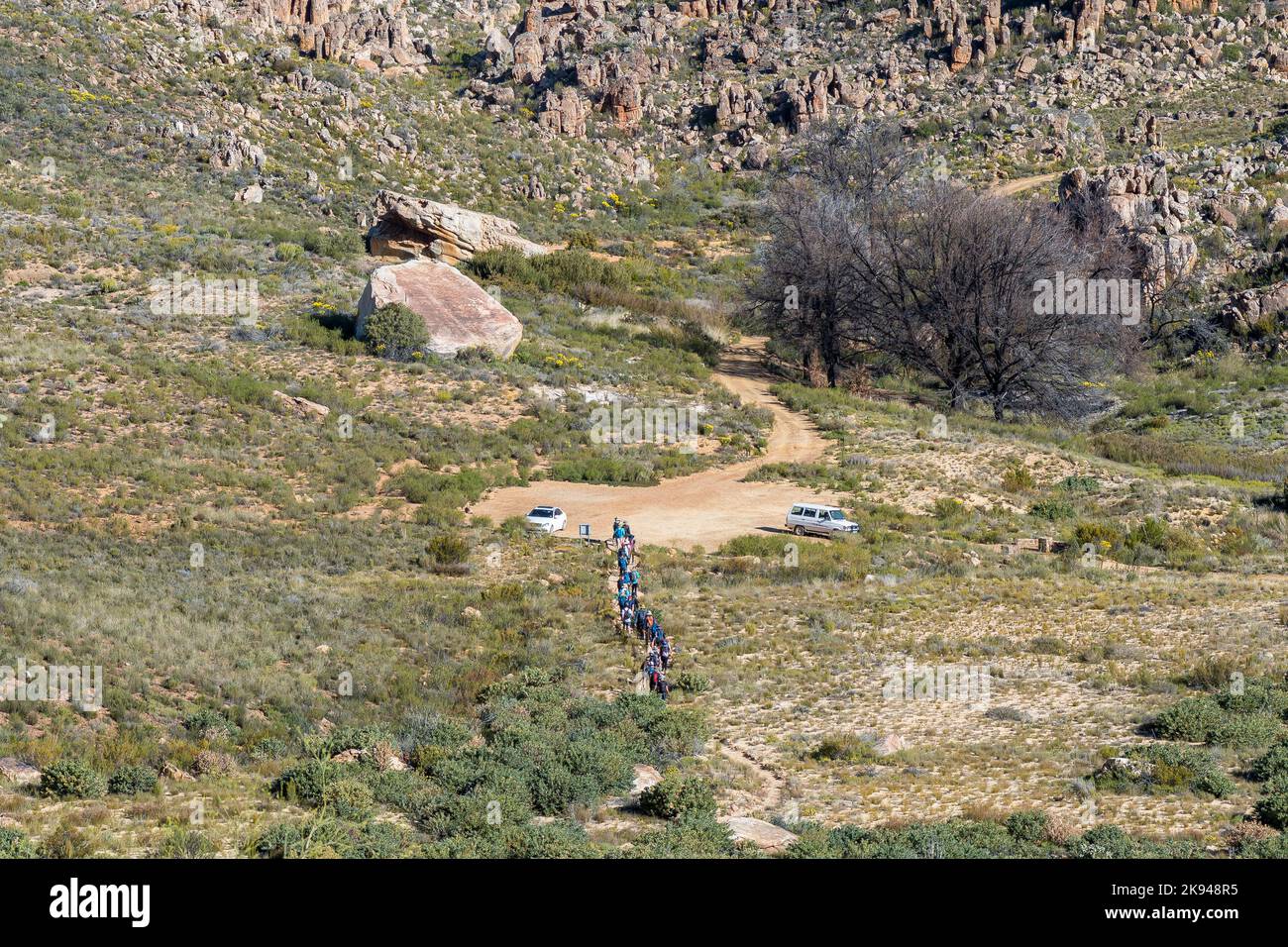 SANDDRIF, SOUTH AFRICA - SEP 7, 2022: Hikers arriving at the start of ...