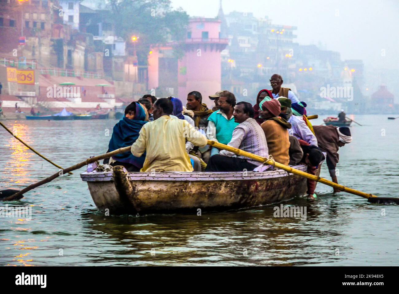 Indian pilgrims on boat hi-res stock photography and images - Alamy