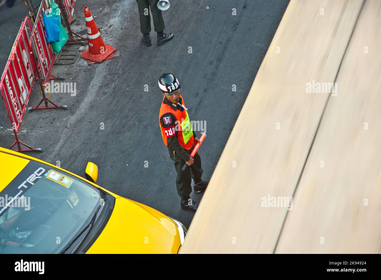 BANGKOK, THAILAND - JANUARY 5: Security Guard at the main road is ...