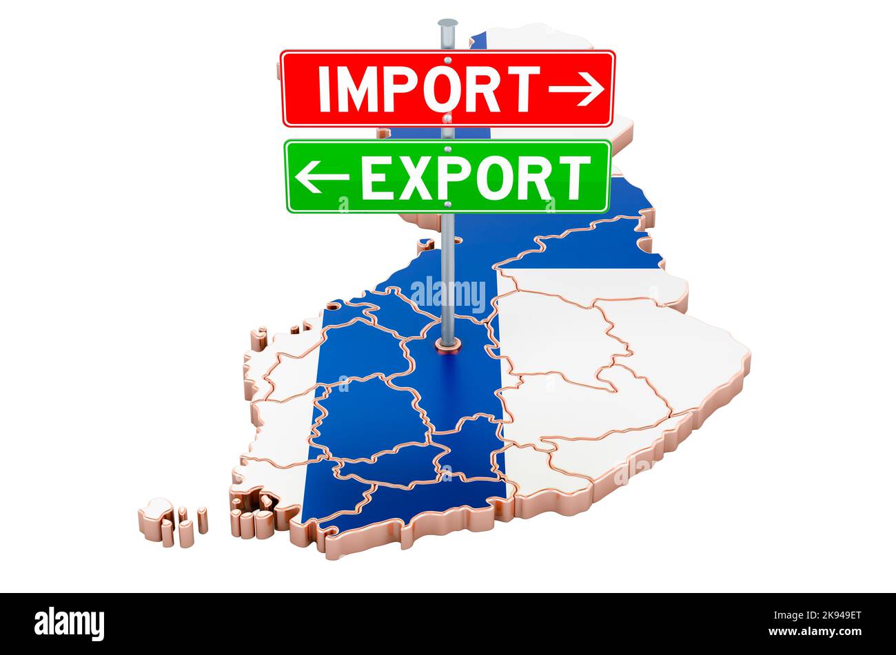 Import and export in Finland concept, 3D rendering isolated on white ...