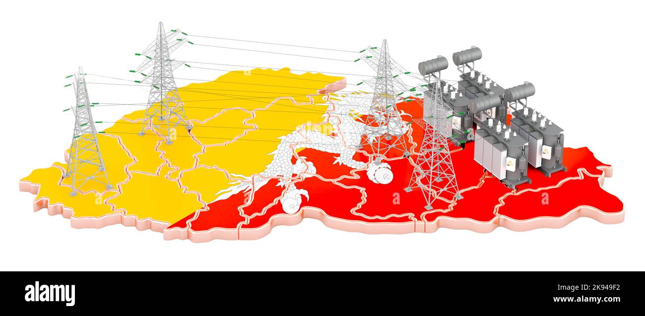 Electrical substations in Bhutan, 3D rendering isolated on white ...