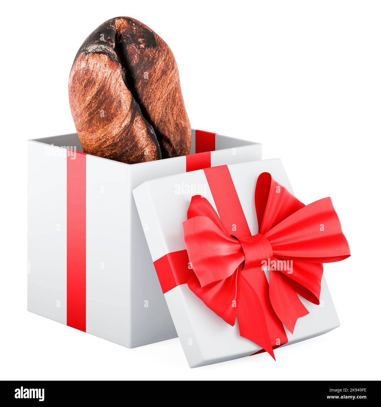 Coffee bean inside gift box, gift concept. 3D rendering isolated on ...