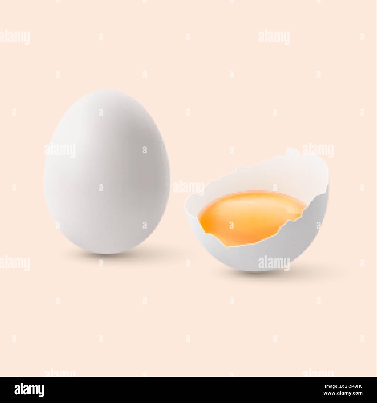 Fresh Chicken Eggs. The Egg is Half Broken in the Shell and a Whole ...