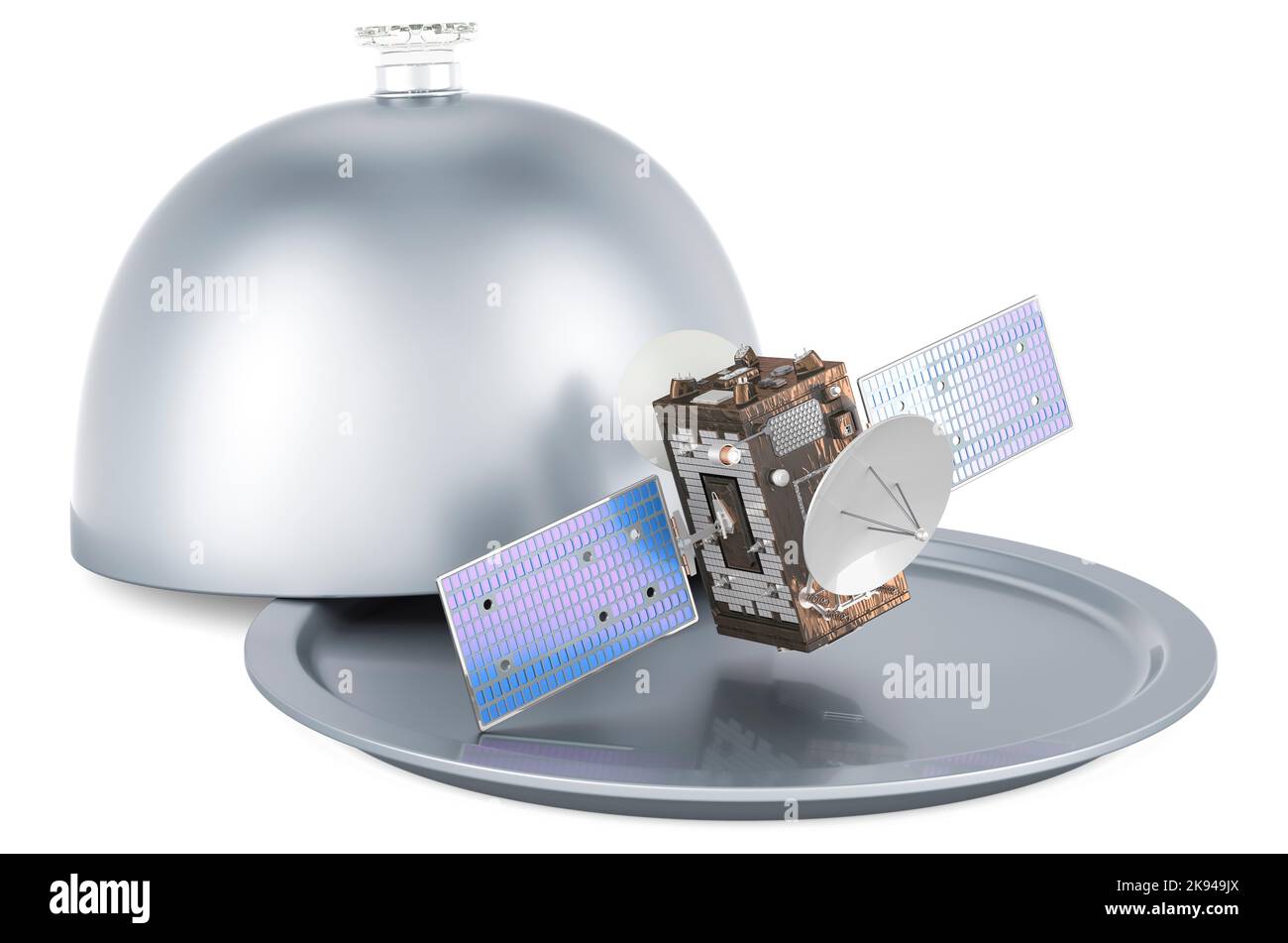 Restaurant cloche with satellite, 3D rendering isolated on white ...