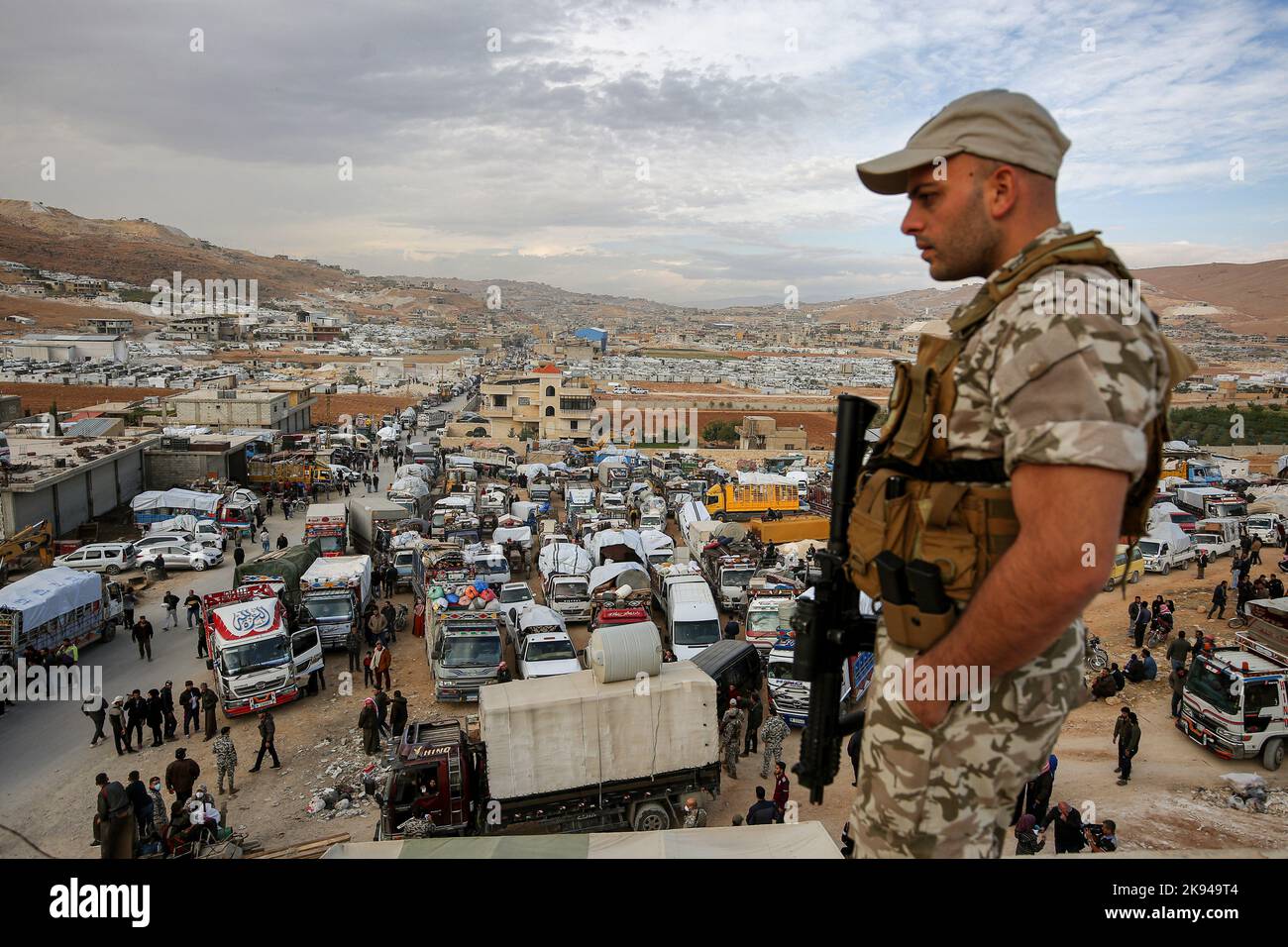 Arsal, Lebanon. 26th Oct, 2022. A Lebanese soldier secures the area ...
