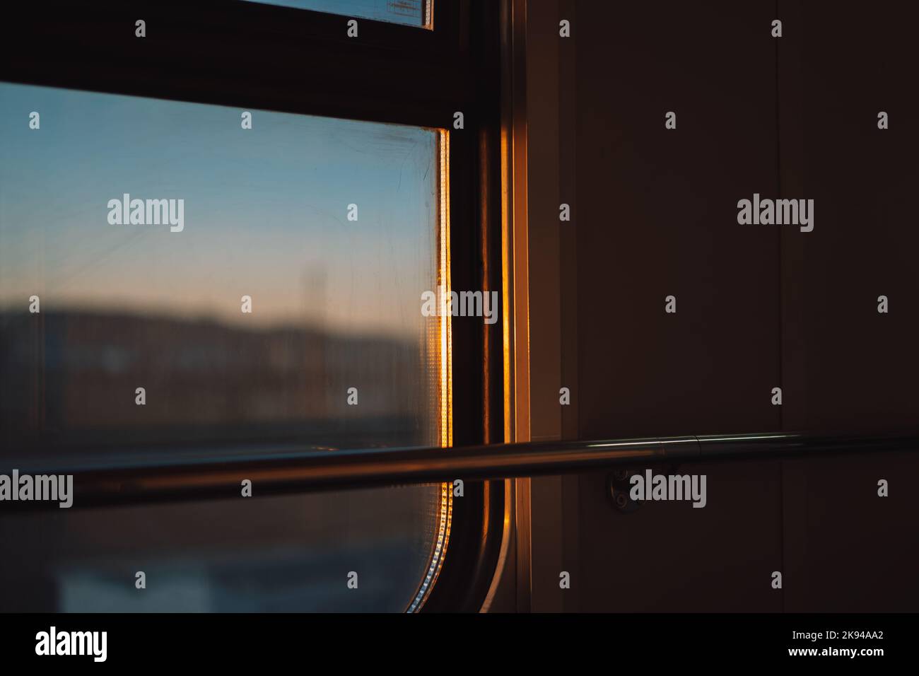 Car window inside the train against the sky and mountains Stock Photo ...