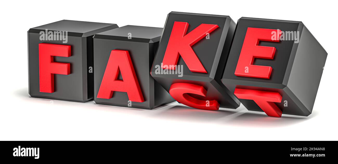 Cubes with letters flip over and the words change from FACT to FAKE. 3d ...