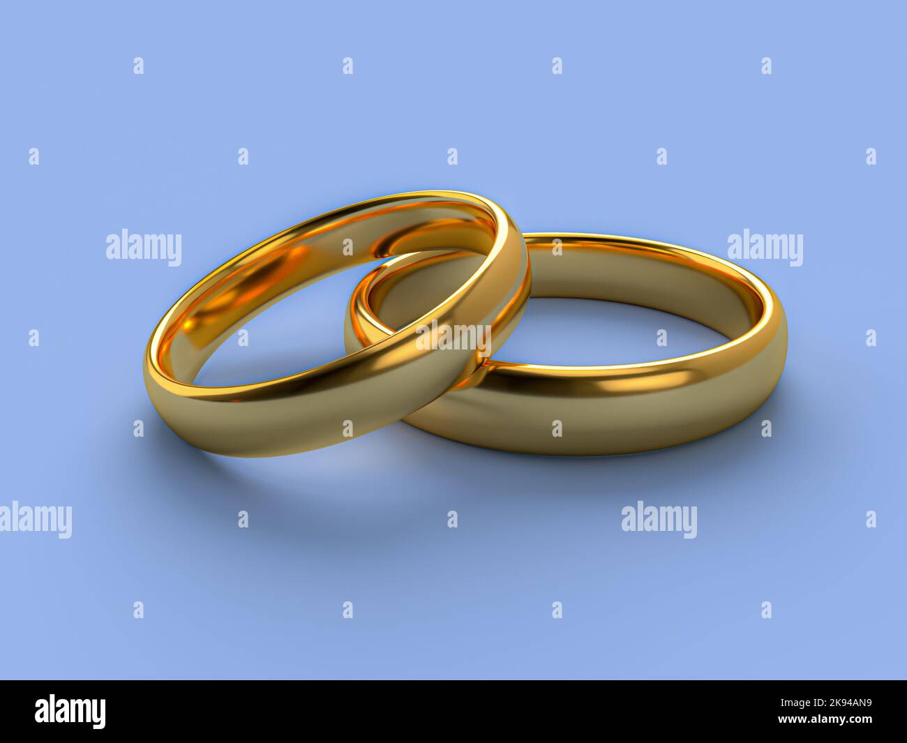 Illustration of two wedding gold rings. Unity concepts. 3d rendering ...