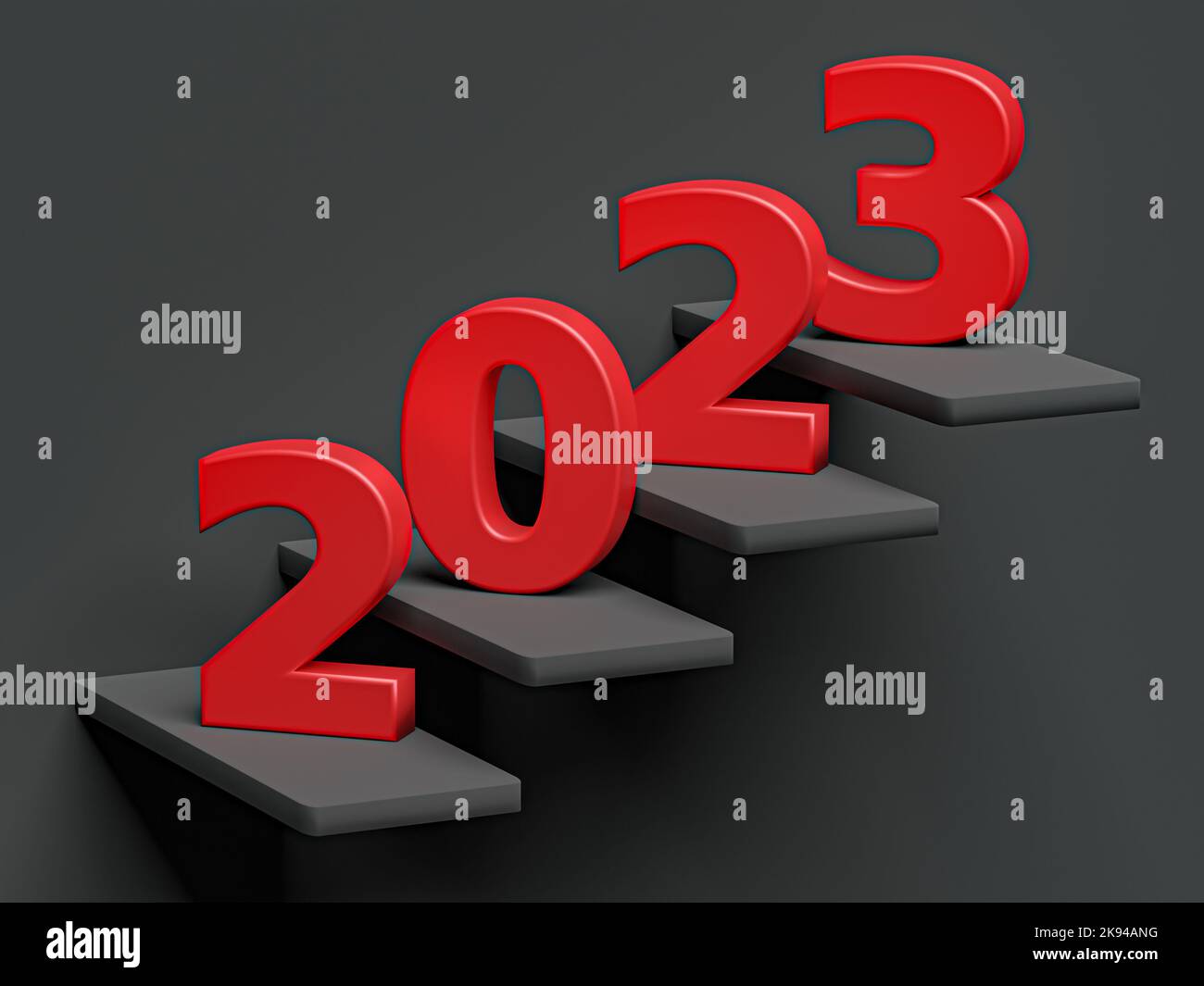 New year concept. Red number 2023 on steps. 3d rendering Stock Photo ...